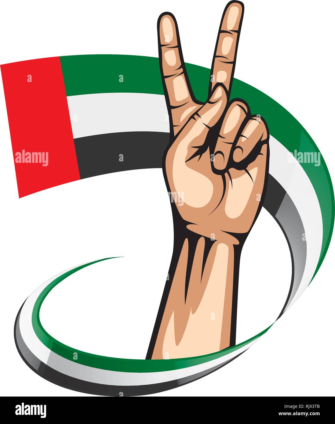 United Arab Emirates flag and hand on white background. Vector ...