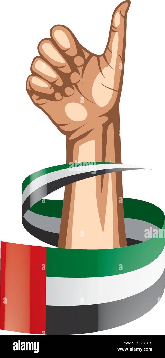 United Arab Emirates Flag And Hand On White Background Vector