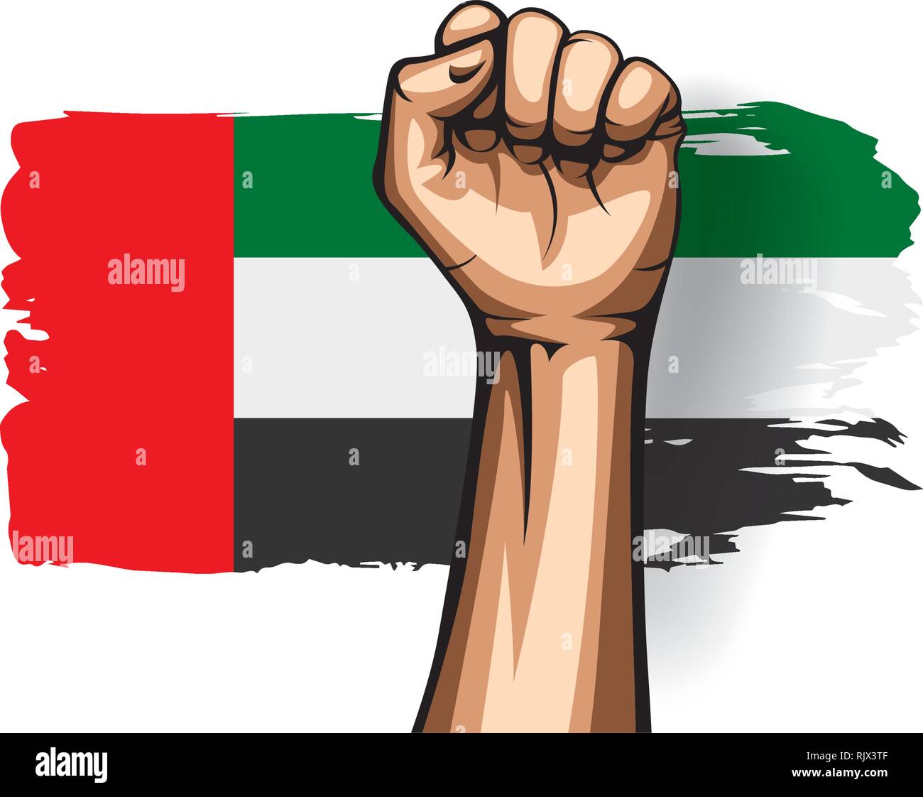 United Arab Emirates flag and hand on white background. Vector ...