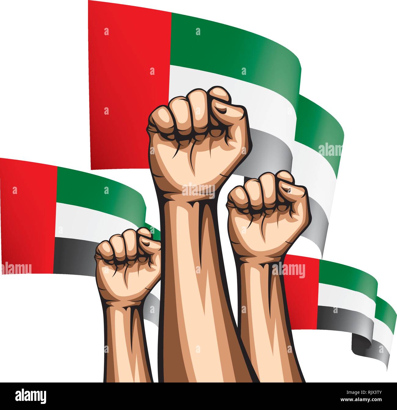 United Arab Emirates flag and hand on white background. Vector ...