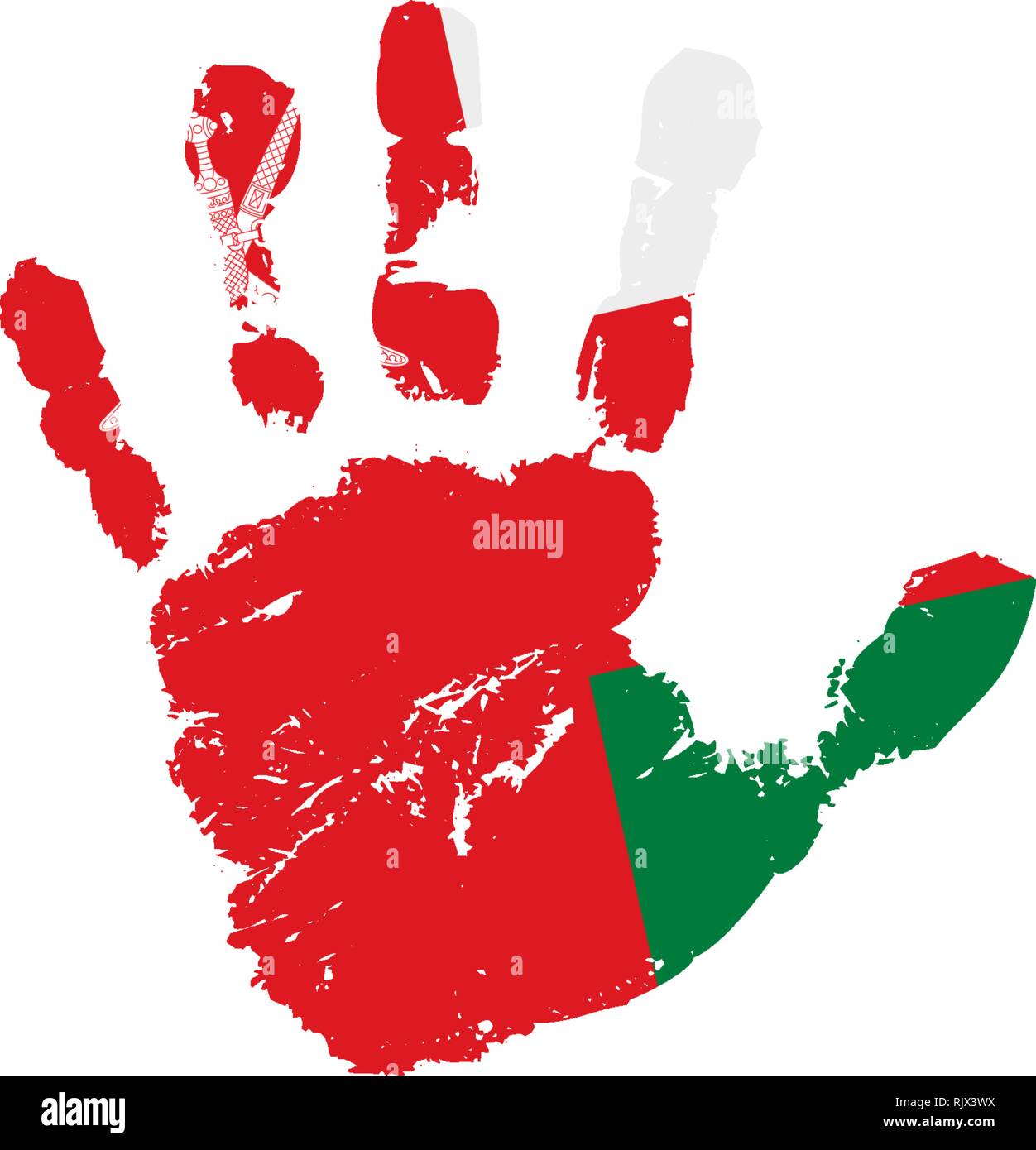 Oman flag and hand on white background. Vector illustration Stock ...