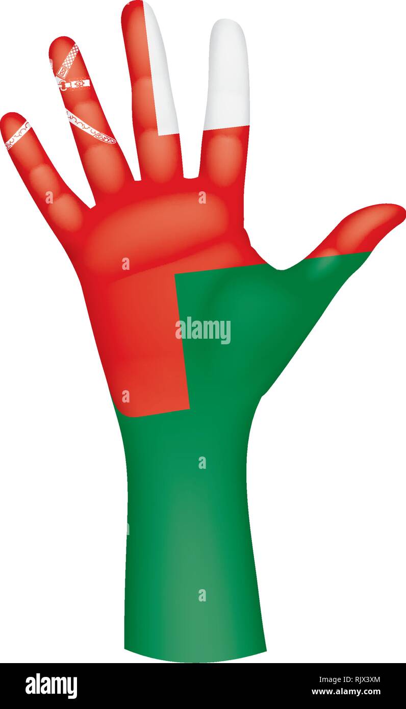 Oman flag and hand on white background. Vector illustration Stock ...