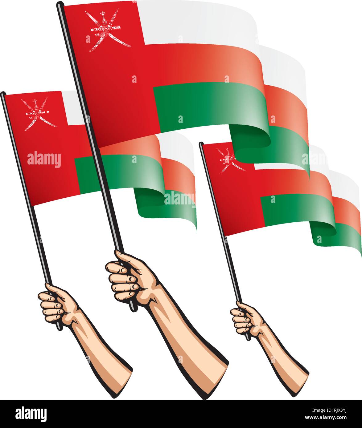 Oman flag and hand on white background. Vector illustration Stock ...