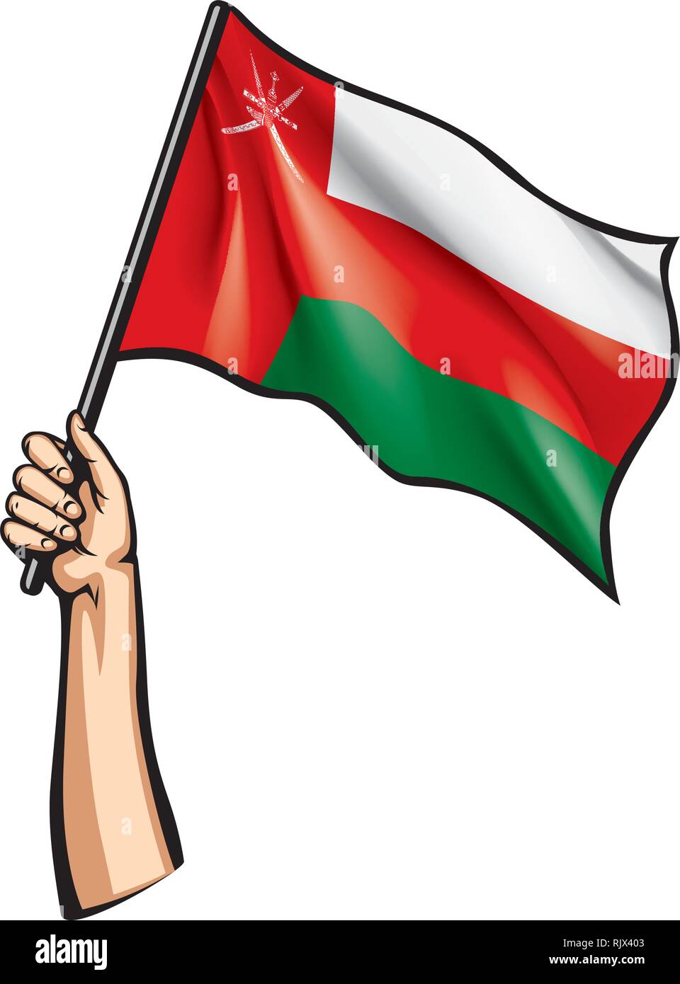 Oman flag and hand on white background. Vector illustration Stock ...