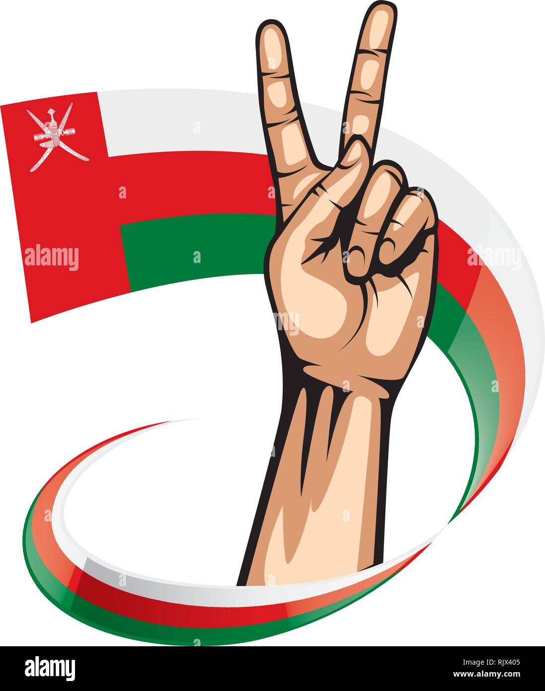 Oman flag and hand on white background. Vector illustration Stock ...