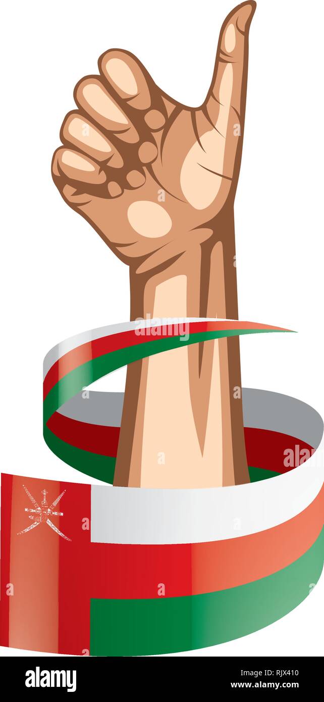 Oman flag and hand on white background. Vector illustration Stock ...
