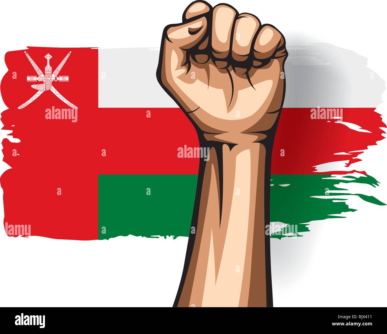 Oman flag and hand on white background. Vector illustration Stock ...