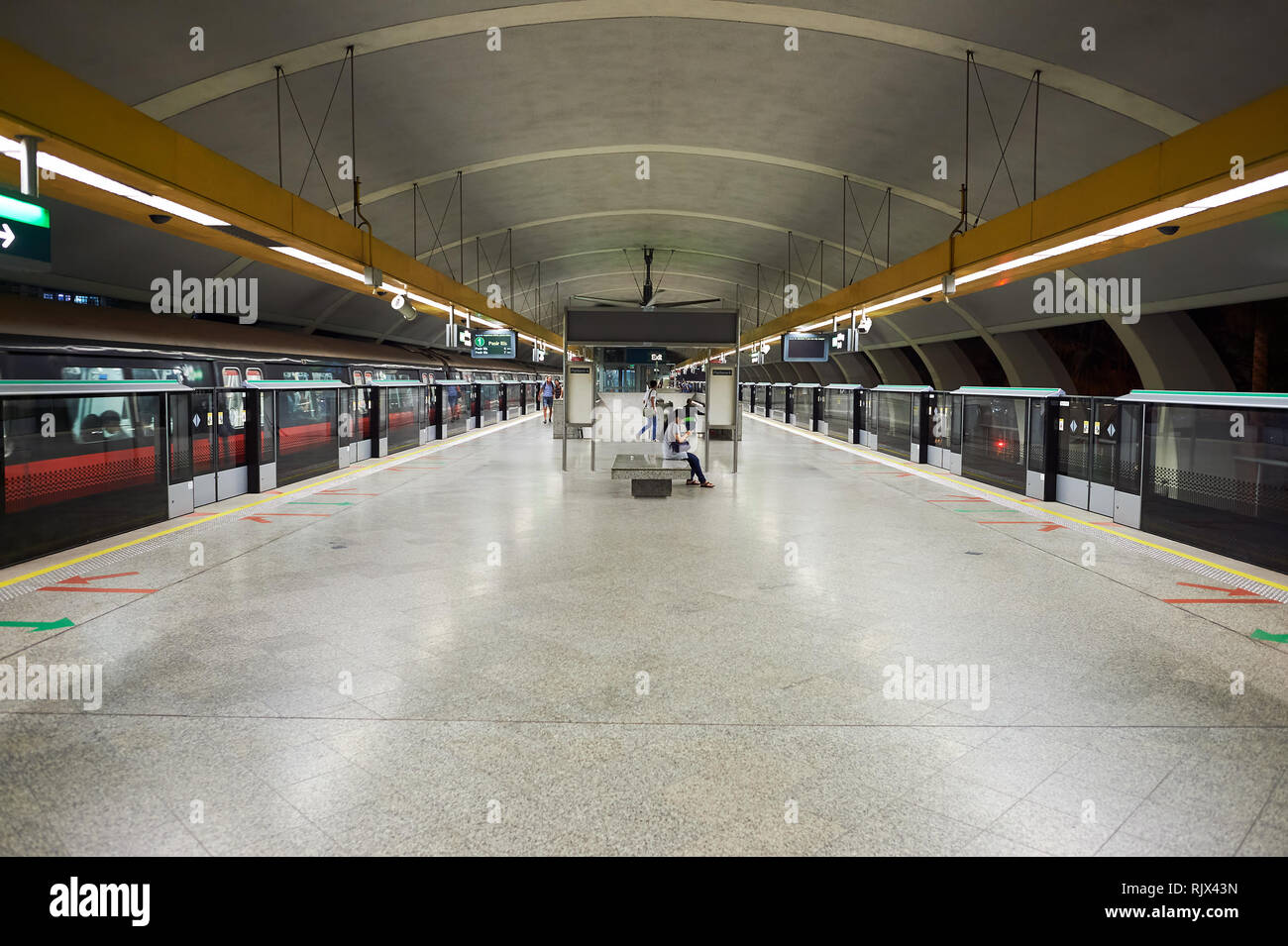SINGAPORE - NOVEMBER 07, 2015: interior of MRT station. The Mass Rapid ...