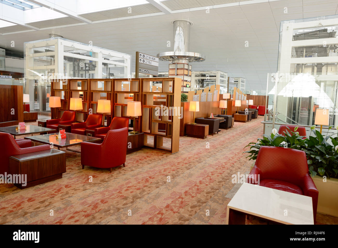 DUBAI, UAE - NOVEMBER 16, 2015: interior of Emirates business class ...