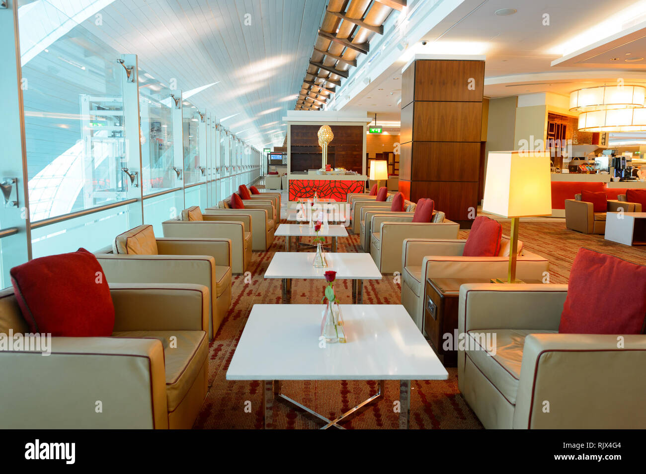 DUBAI, UAE - NOVEMBER 16, 2015: interior of Emirates business class ...