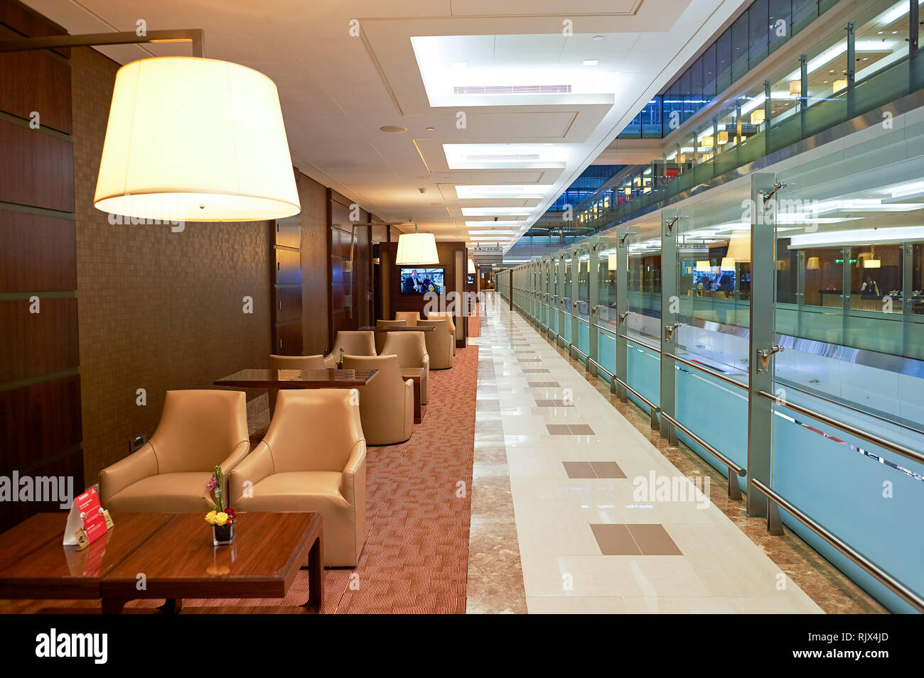 DUBAI, UAE - MARCH 31, 2015: interior of Emirates first class lounge ...