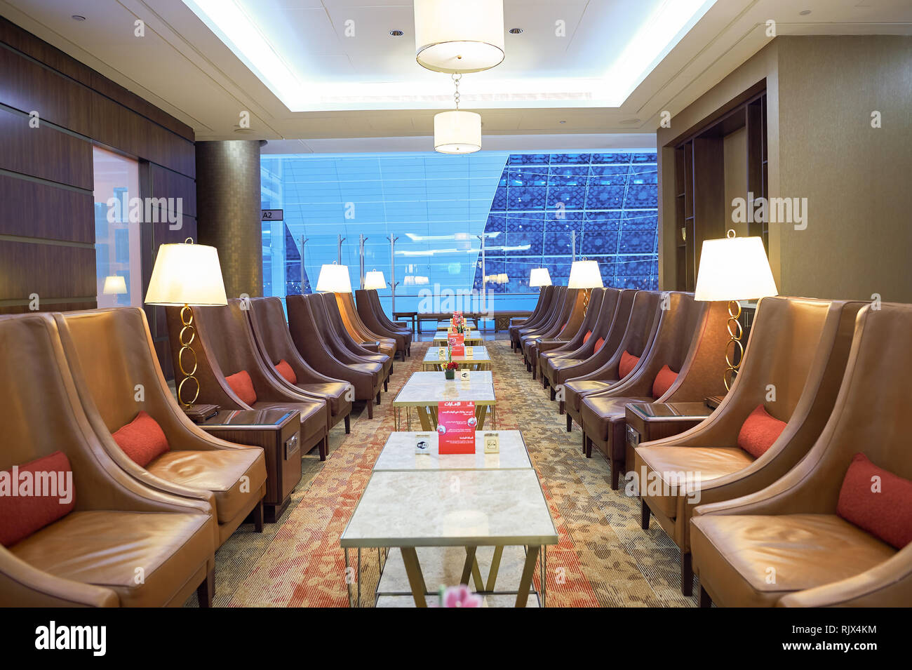 DUBAI, UAE - MARCH 31, 2015: interior of Emirates first class lounge ...