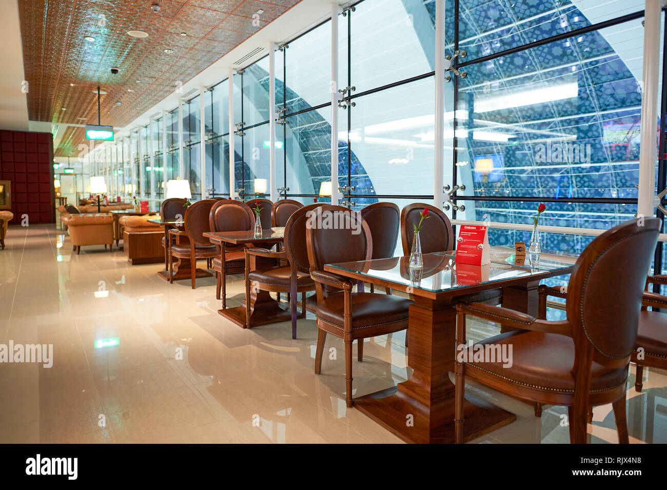 DUBAI, UAE - MARCH 31, 2015: interior of Emirates first class lounge ...