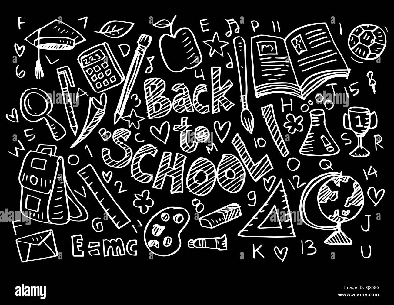 Hand drawn school supplies Stock Photo - Alamy