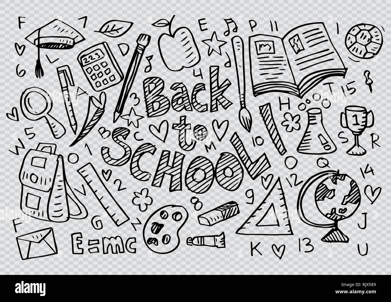 Hand drawn school supplies Stock Photo - Alamy