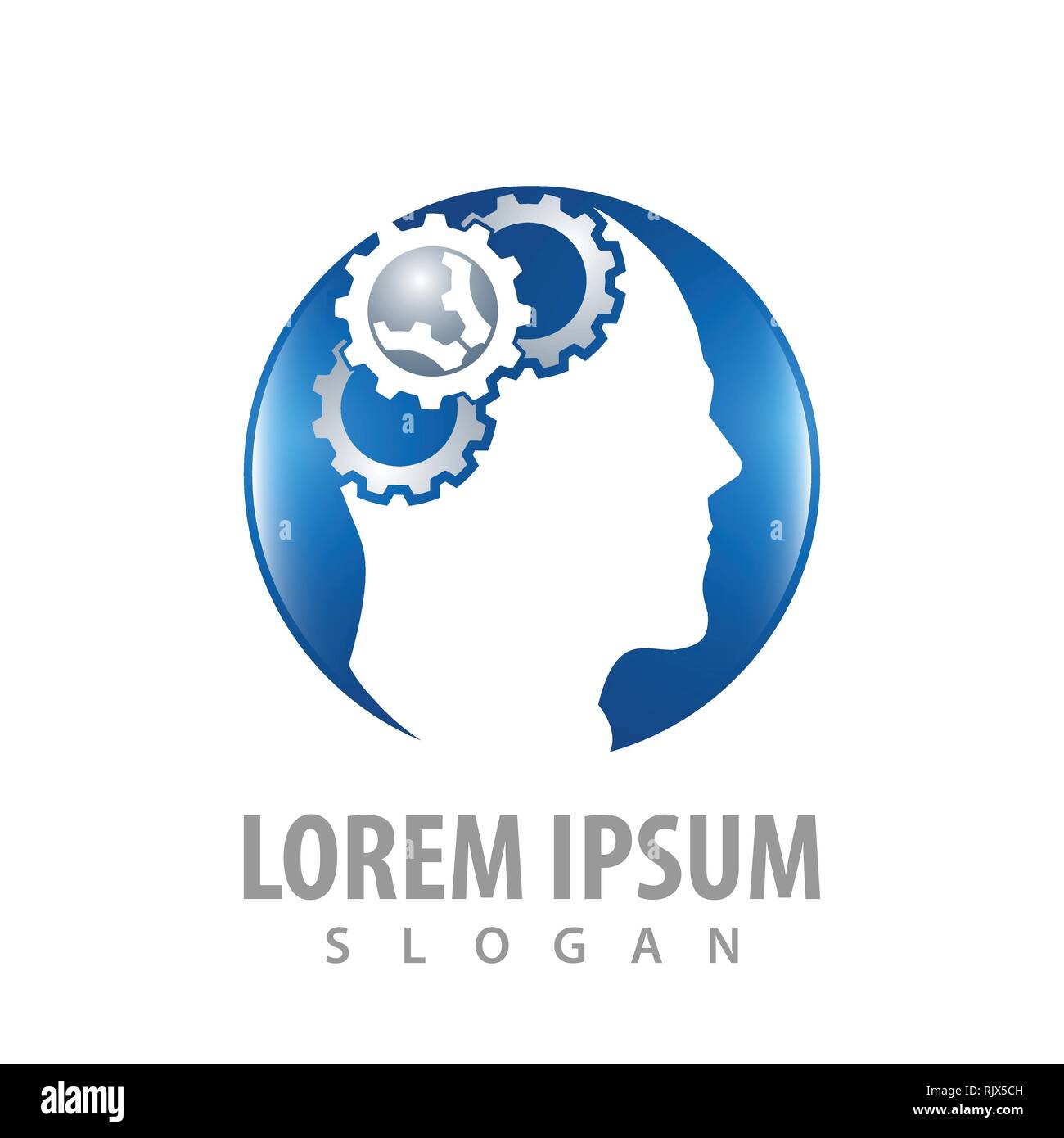 Brain head gear circle logo concept design. Symbol graphic template ...
