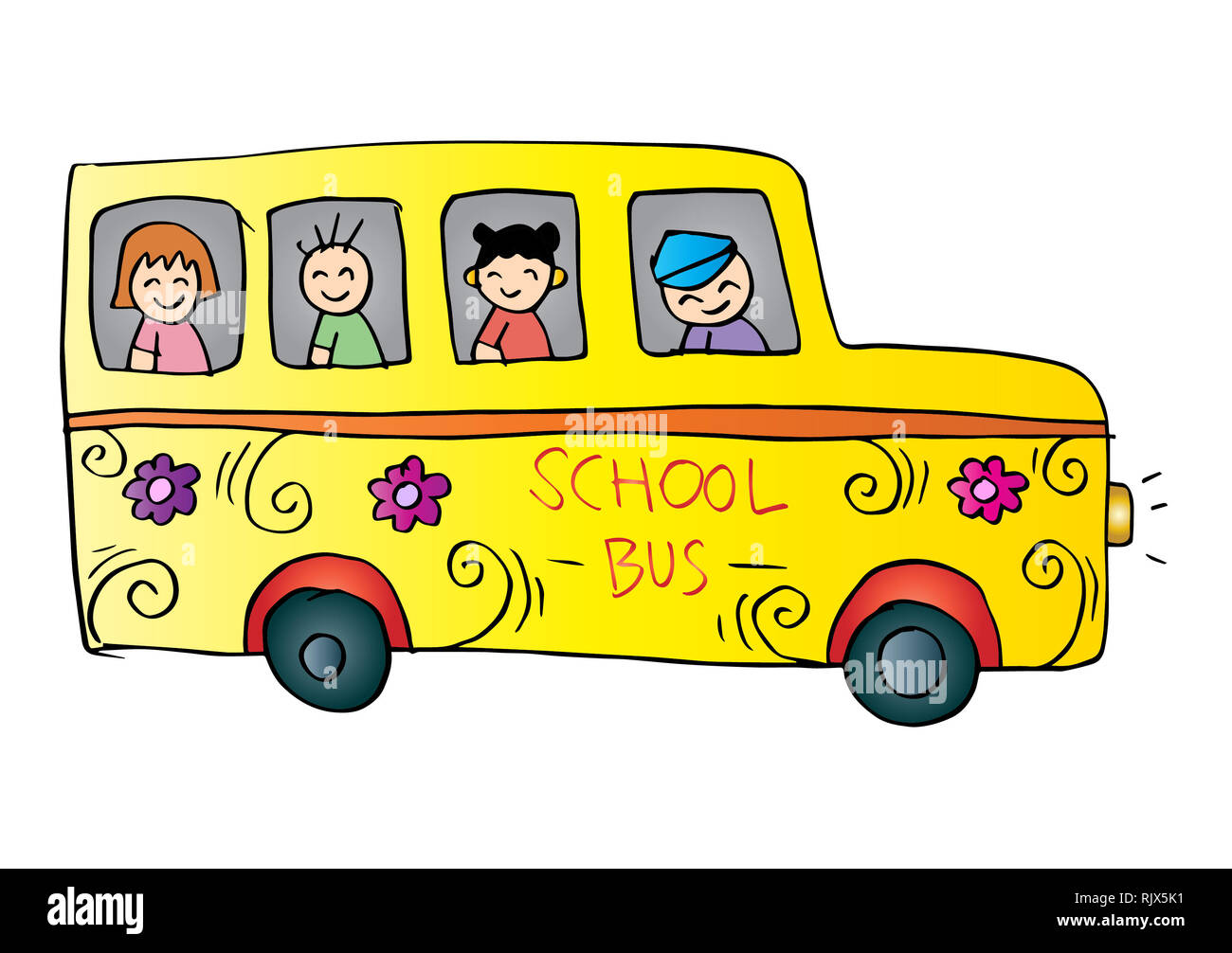 School bus with kids Stock Photo - Alamy