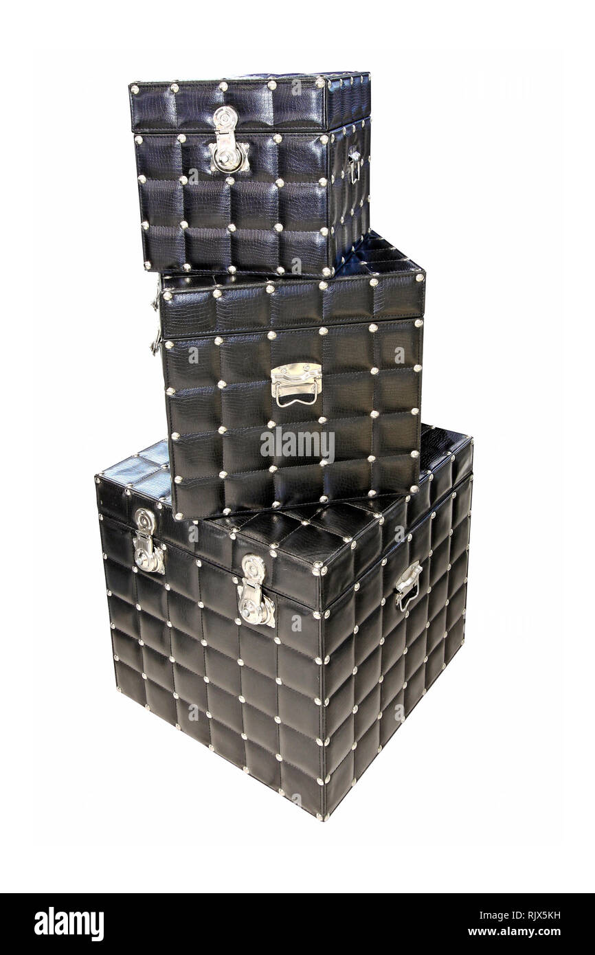 Three black boxes isolated included clipping path Stock Photo - Alamy