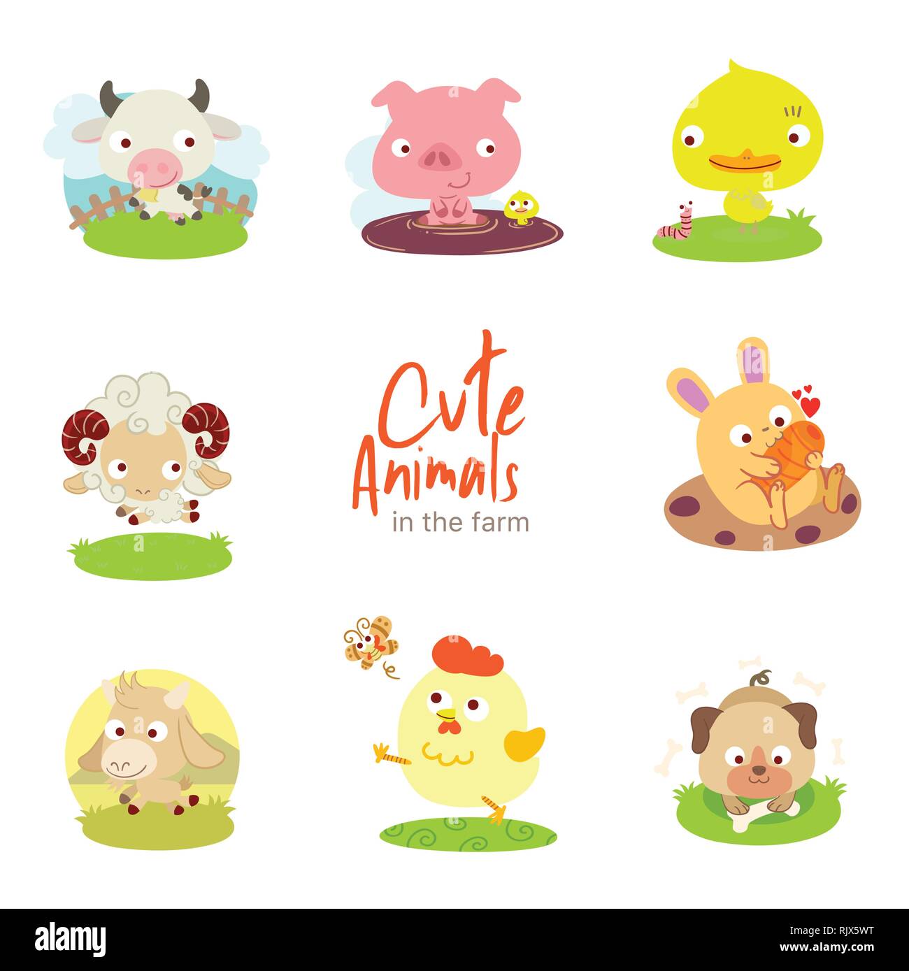 cute animals with scenery set Stock Vector Image & Art - Alamy