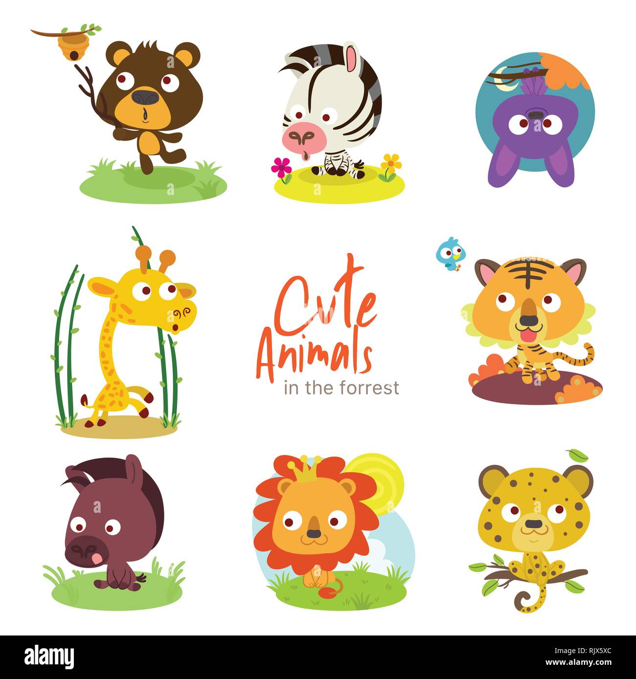 cute animals with scenery set Stock Vector Image & Art - Alamy