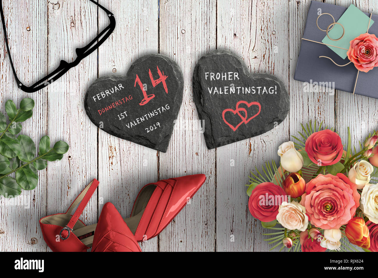 Valentine's day background with German "Happy Valentine's Day" message ...