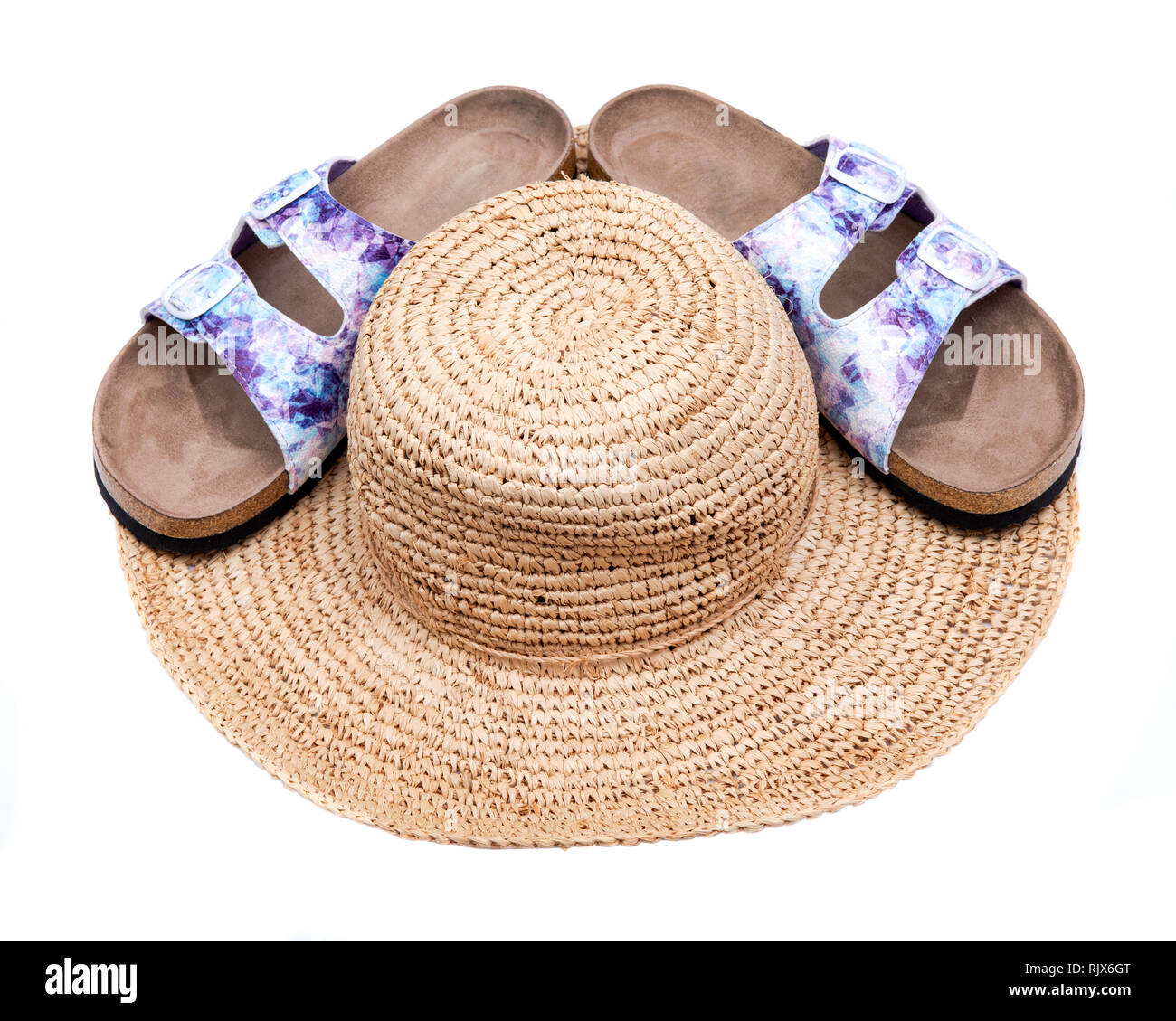 Purple Double Strap Sandals with a colorful print on the faux leather ...
