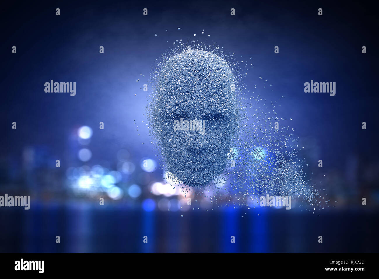 Modern technology concept wih cyber robot face. Mixed media Stock Photo ...