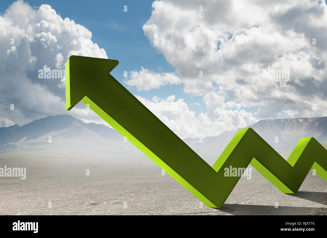 One big arrow outdoor as symbol of growth and progress. Mixed media ...