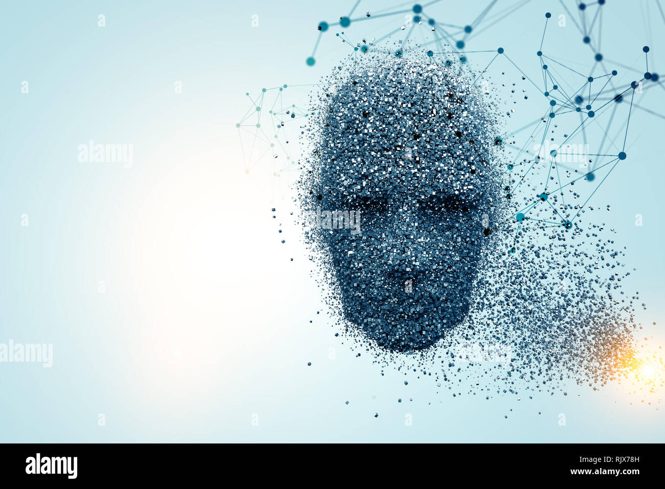 Modern technology concept wih cyber robot face. Mixed media Stock Photo ...