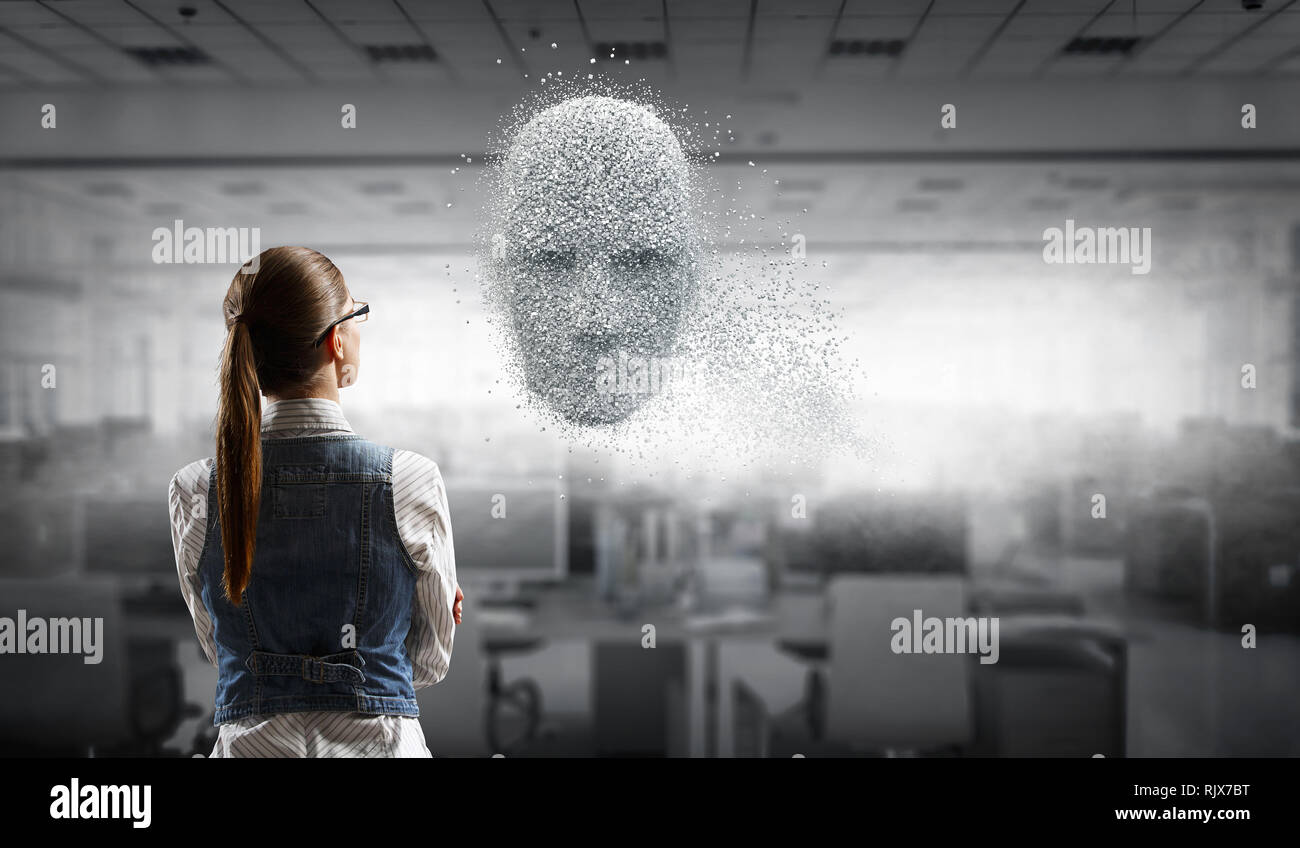 Modern technology concept wih cyber robot face. Mixed media Stock Photo ...