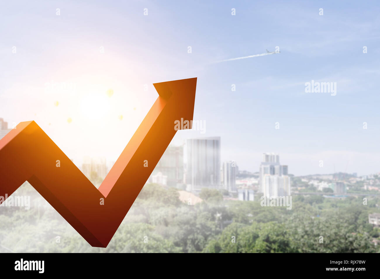 One big arrow outdoor as symbol of growth and progress. Mixed media ...