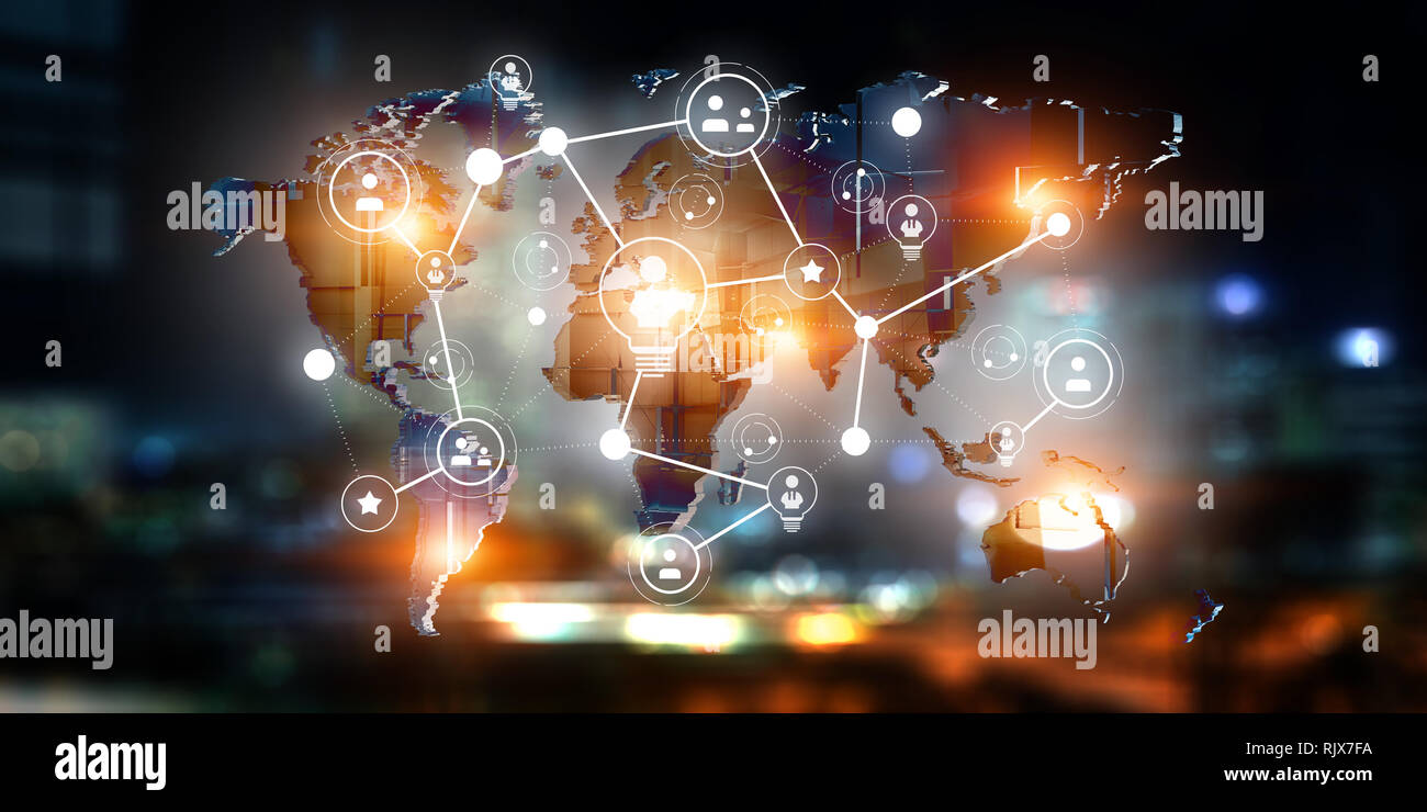 World map with infographics and social media icons. 3d rendering Stock ...