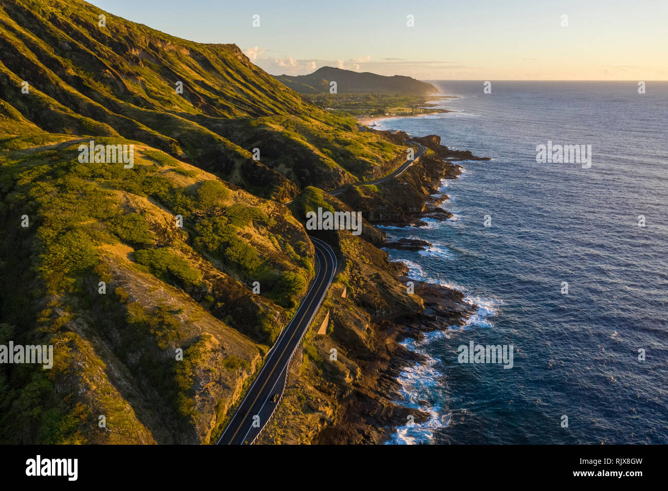 Am aerial view of highway 72 along the east coast of Oahu,Hawaii Stock ...