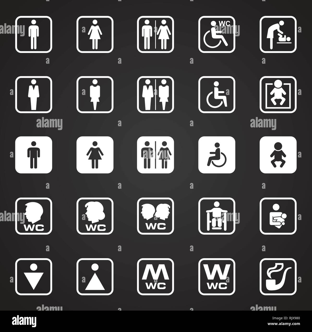 Restroom icons set on black background for graphic and web design ...