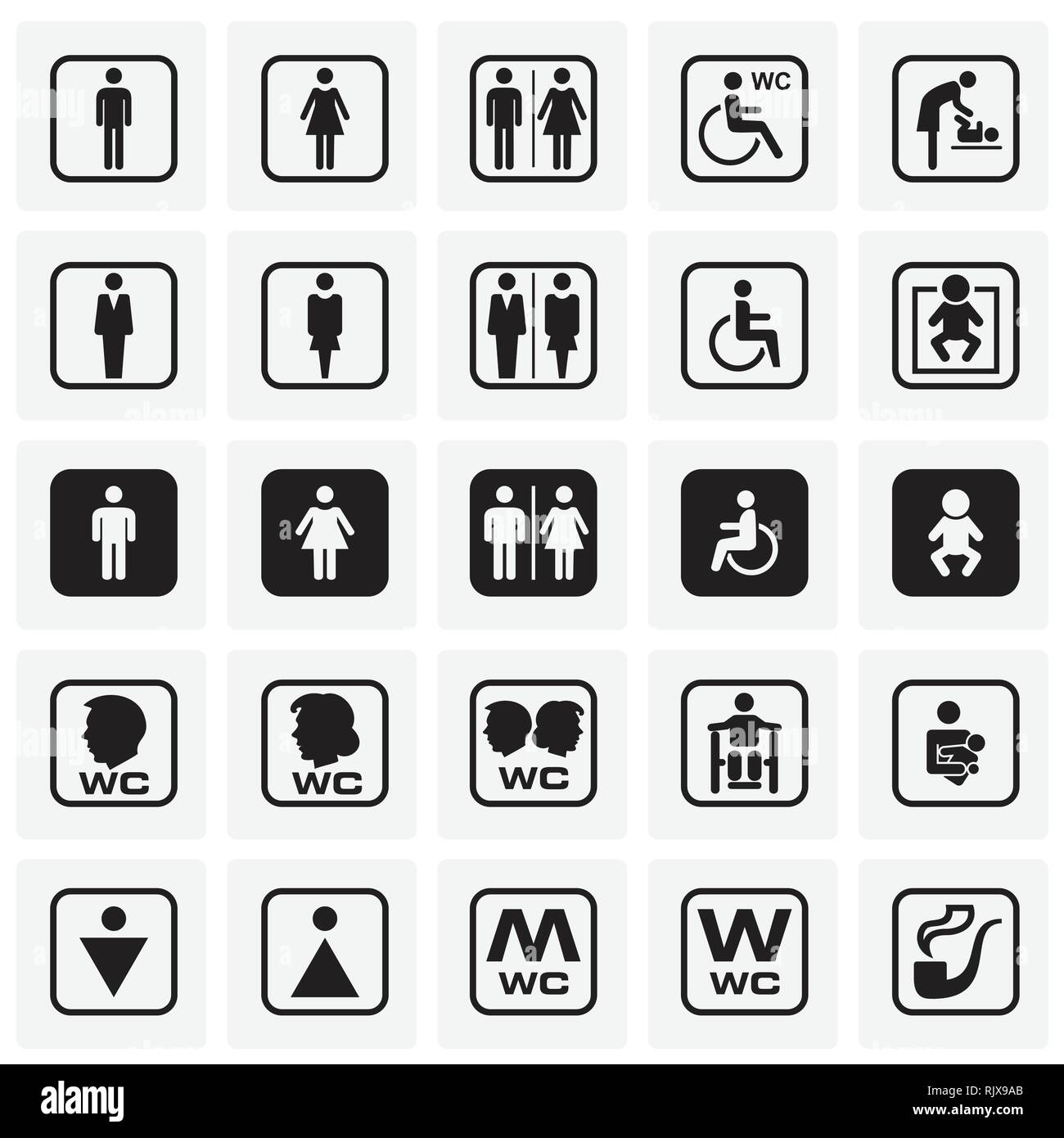 Restroom icons set on squares background for graphic and web design ...