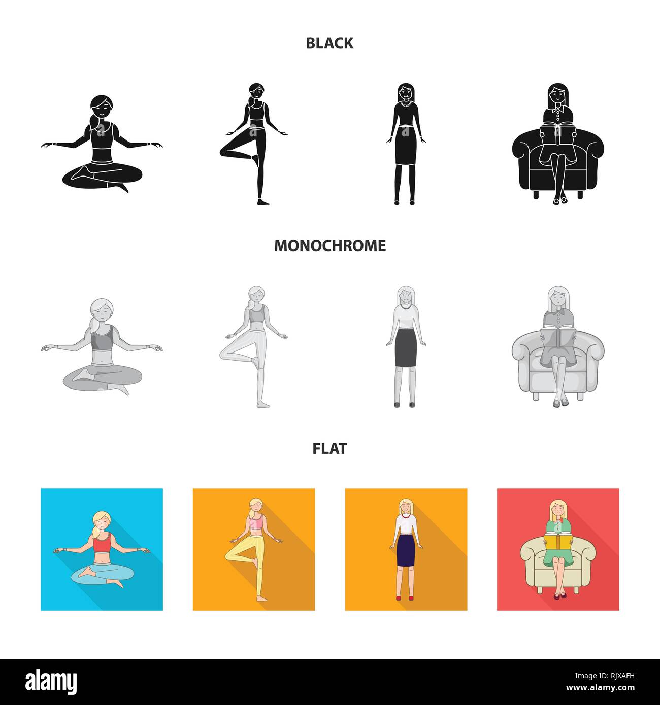 Vector design of posture and mood logo. Set of posture and female ...
