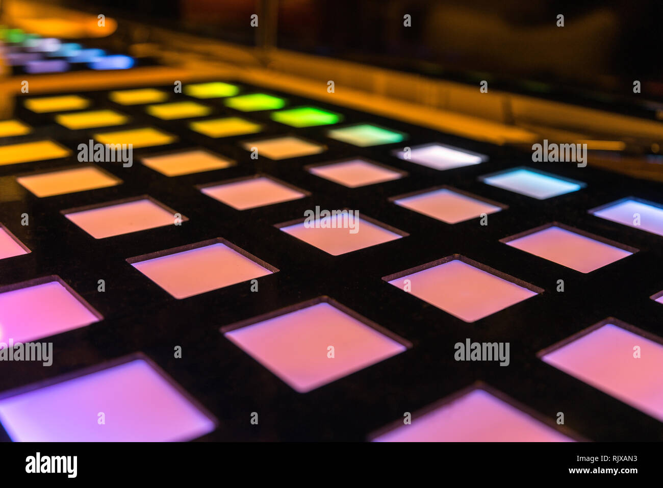 Different coloured squares , glowing lights, technology Stock Photo - Alamy