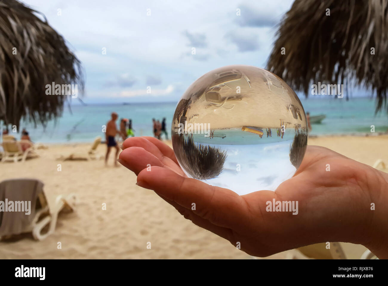 Beach through a glass ball Stock Photo - Alamy