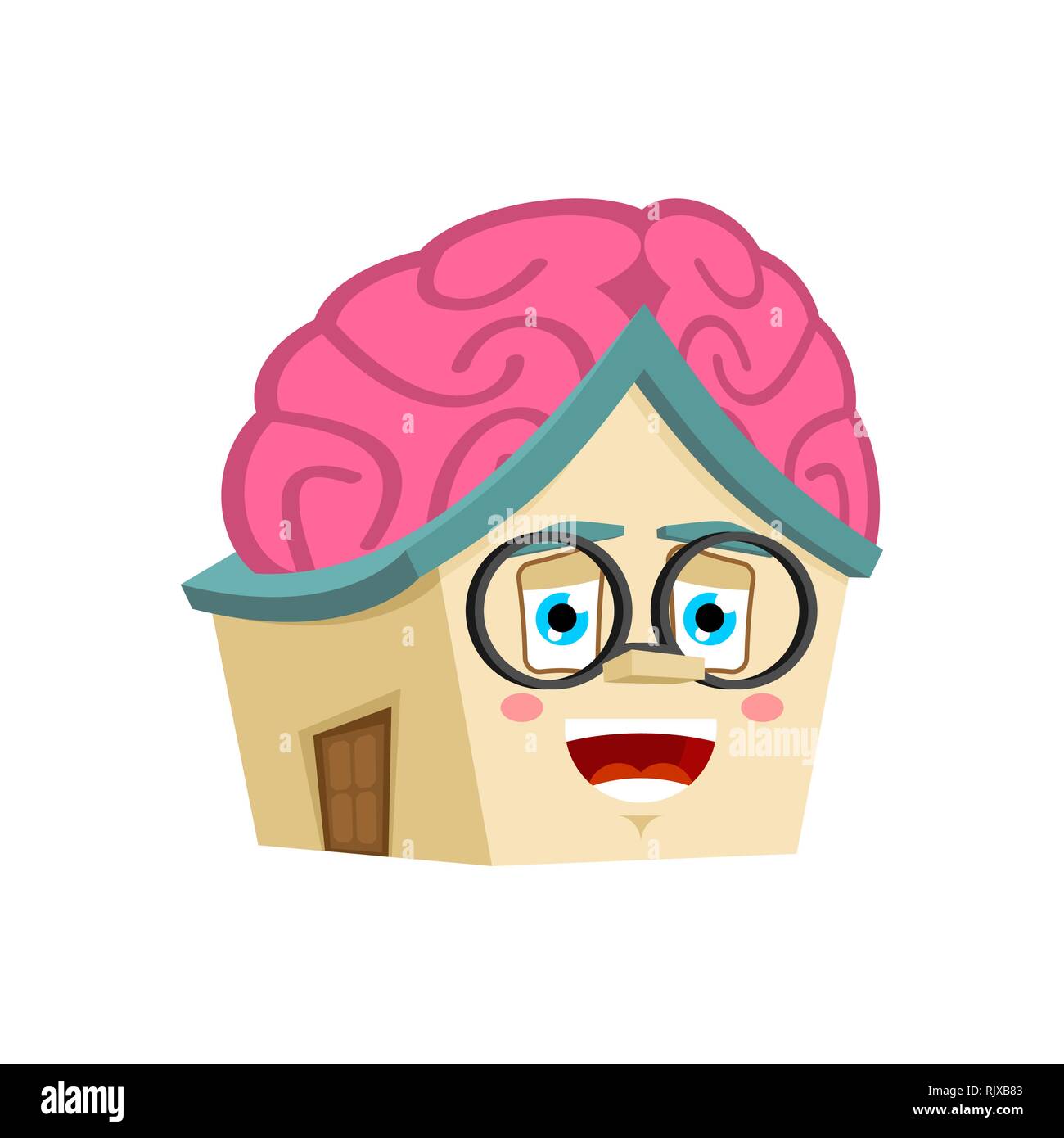 House Smart isolated. Brain in Home Cartoon Style. Building brainy ...