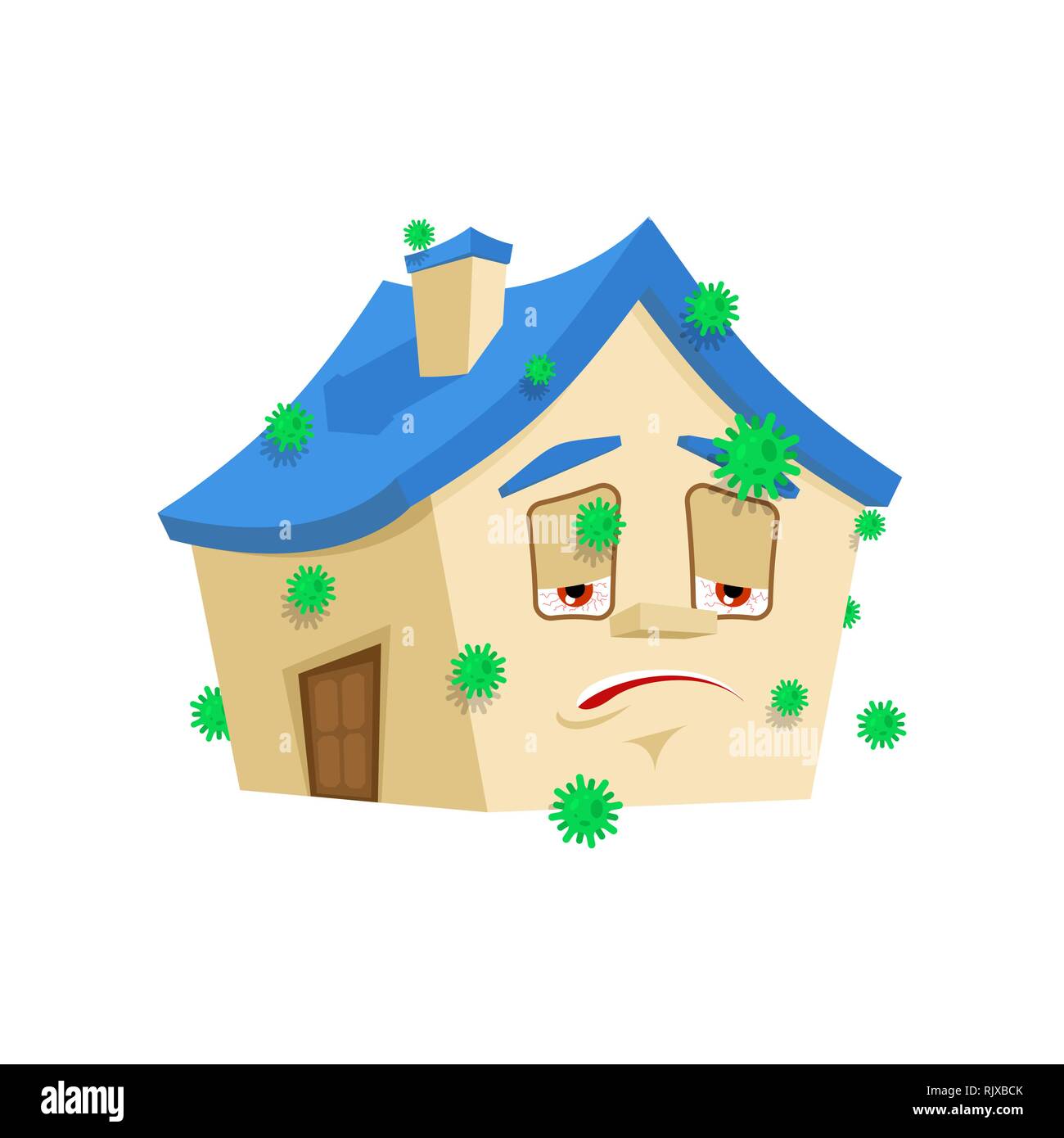House Sick Infection isolated. Virus ill Home Cartoon Style. Building ...