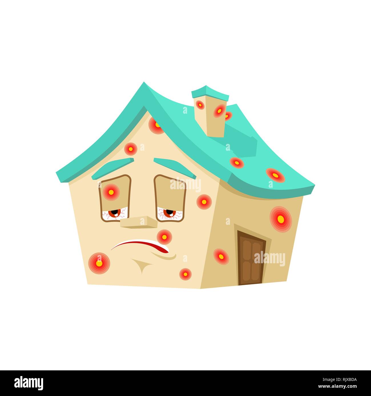 House Sick Infection isolated. Virus ill Home Cartoon Style. Building ...