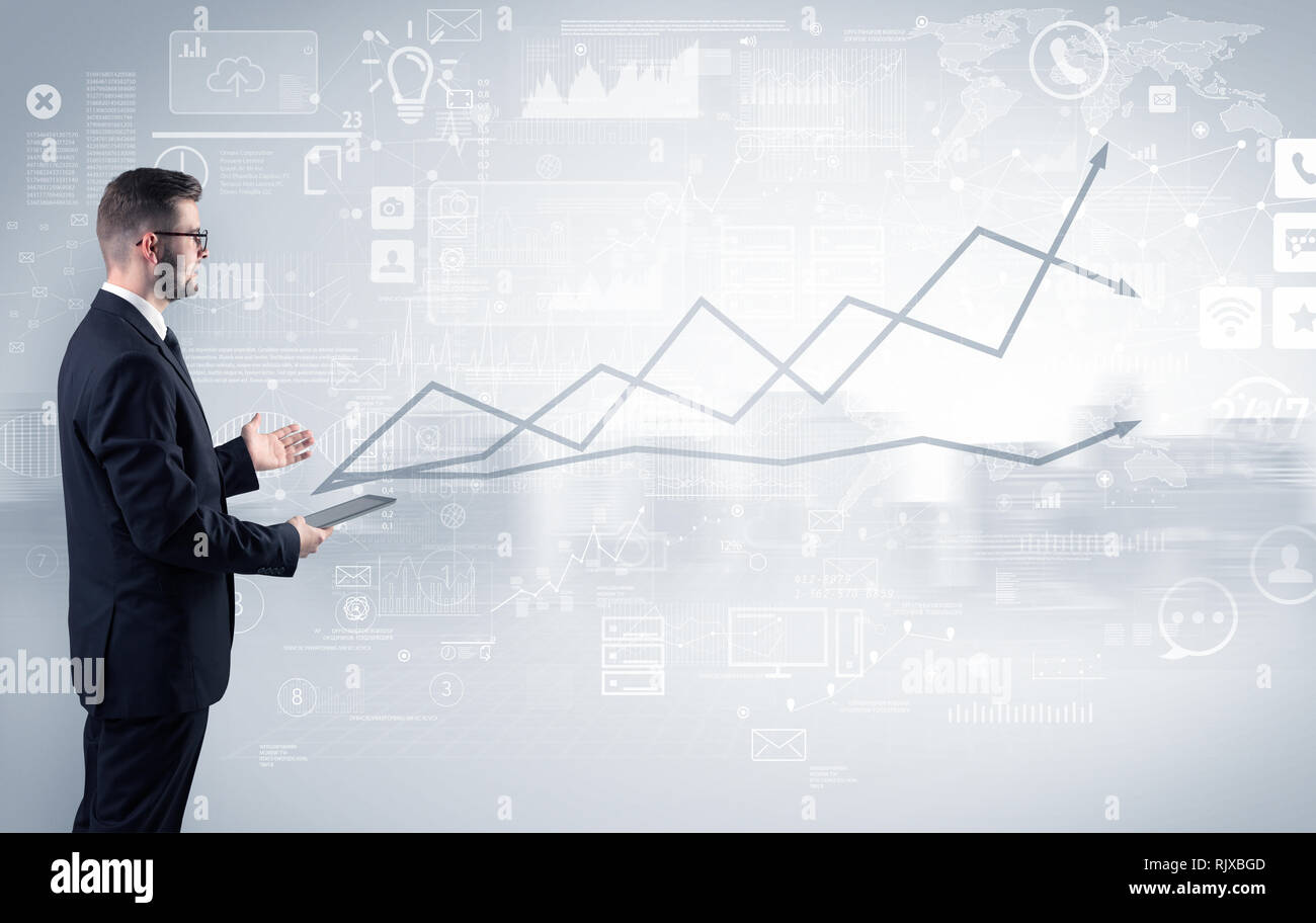 Adviser standing and presenting economical results of a global company ...