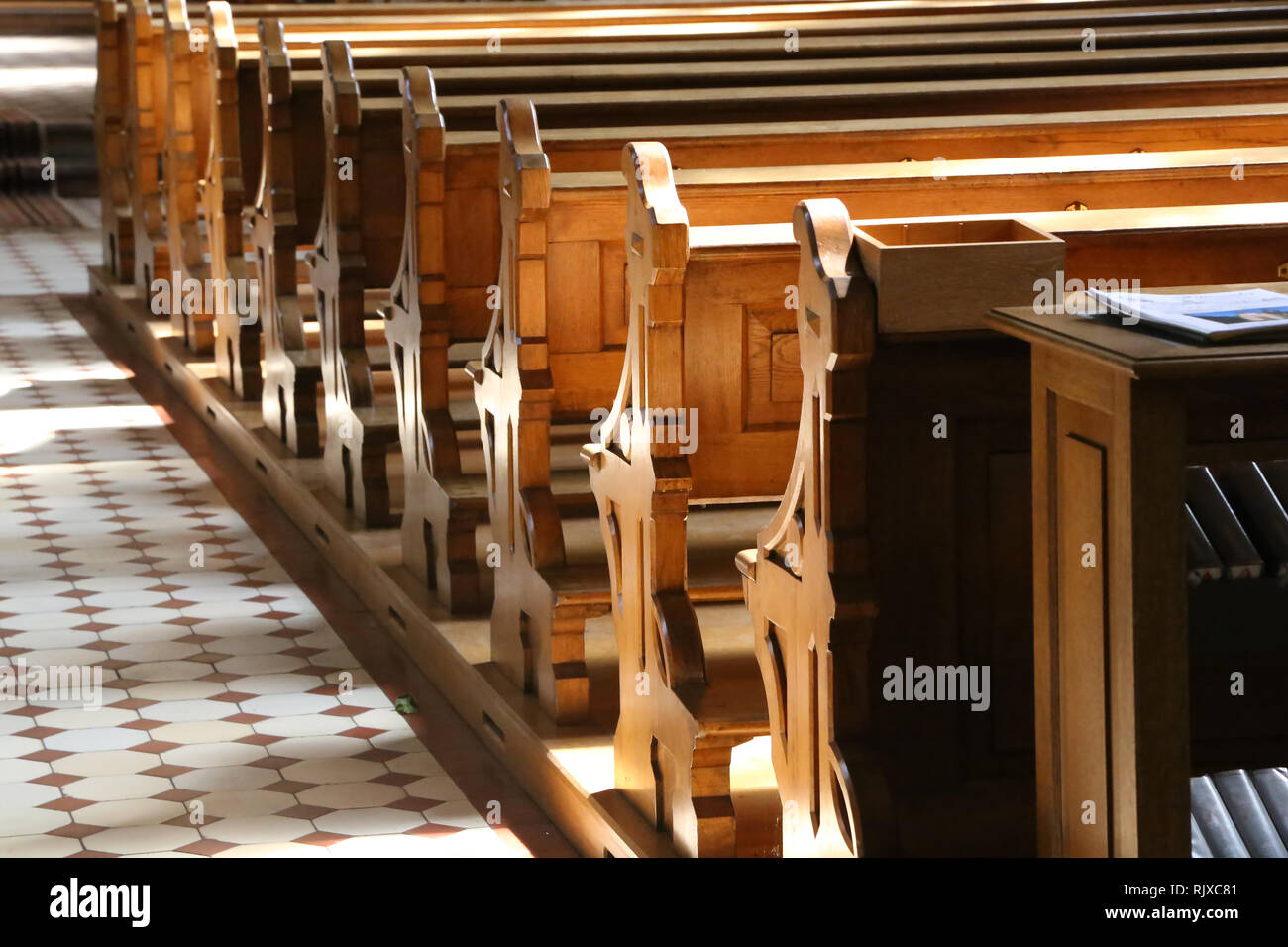 Church wooden bench Stock Photo - Alamy