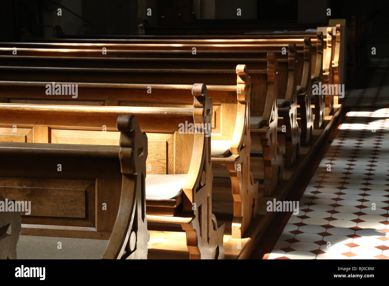 Church wooden bench Stock Photo - Alamy