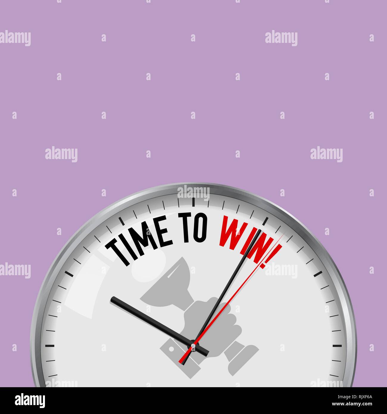 Time to Win. White Vector Clock with Motivational Slogan. Analog Metal ...