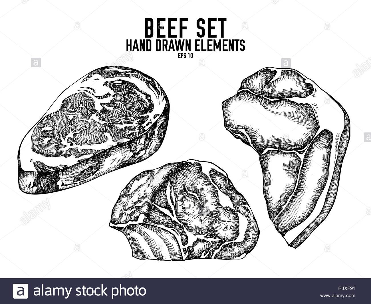 Black White Drawing Roast Beef Stock Photos & Black White Drawing Roast ...