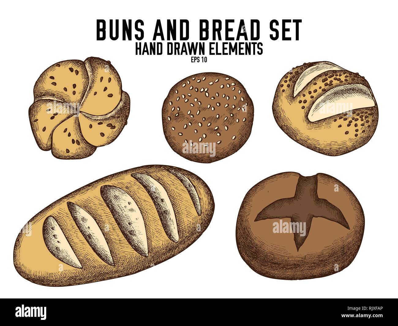 Vector collection of hand drawn colored buns and bread Stock Vector ...