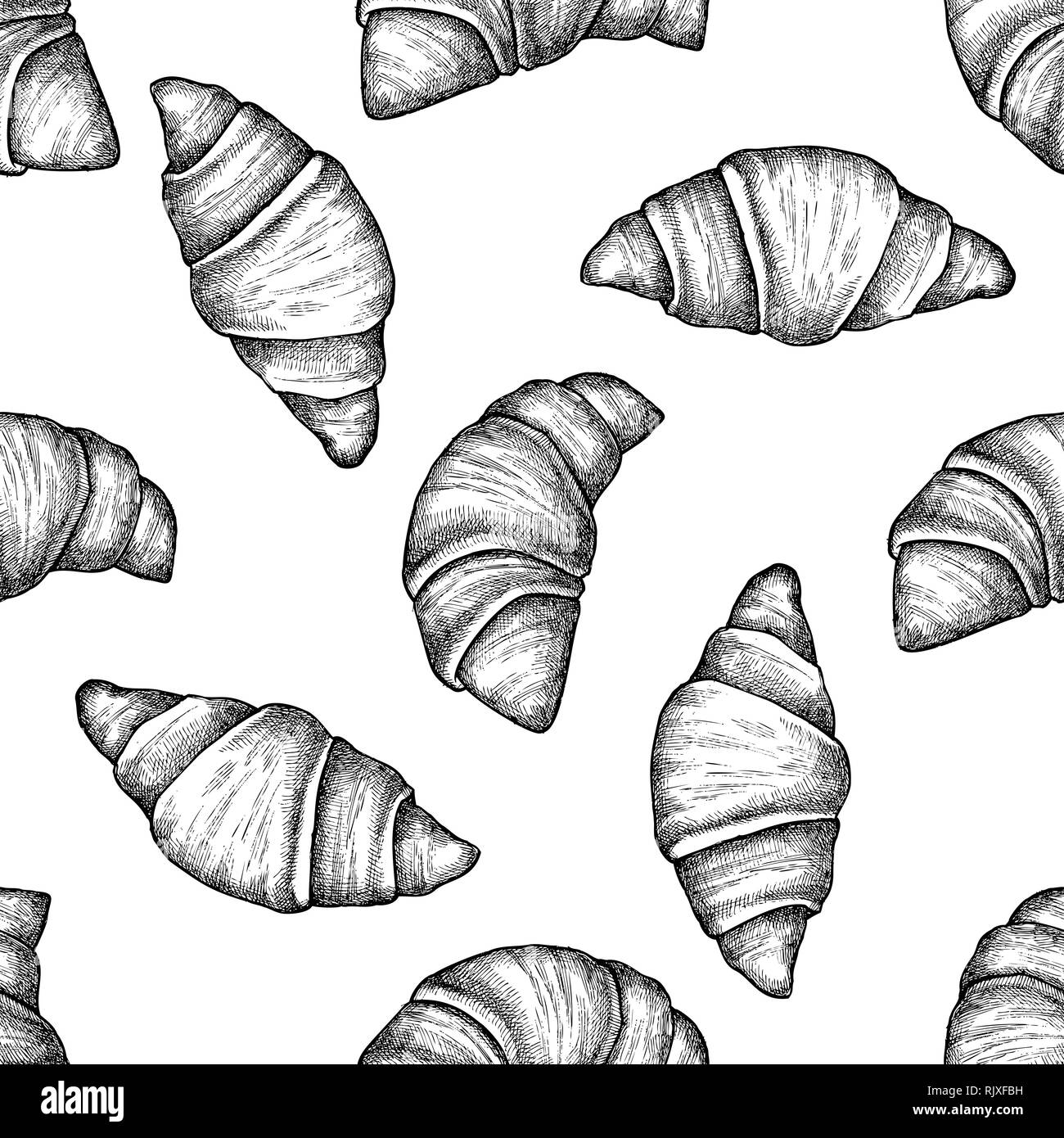 Seamless pattern with black and white croissants and bread Stock Vector ...