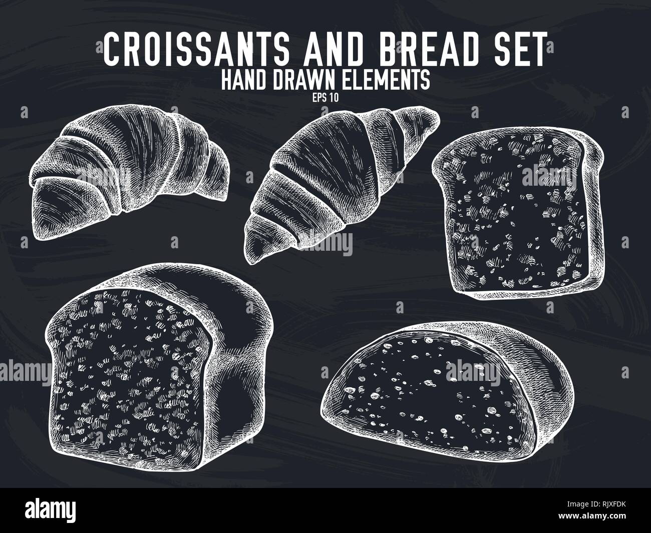 Vector collection of hand drawn chalk croissants and bread Stock Vector ...