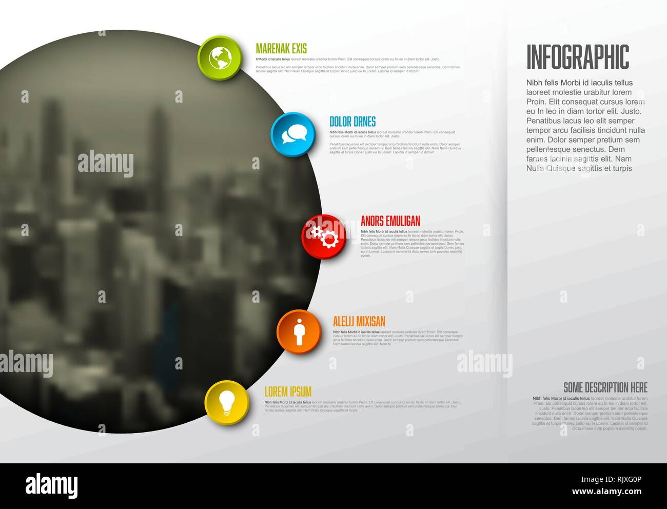 Vector Infographic template with big photo placeholder, icons and color ...